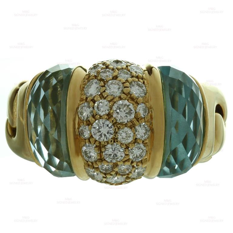 BULGARI Ganci Diamond Aquamarine Yellow Gold Ring at 1stDibs