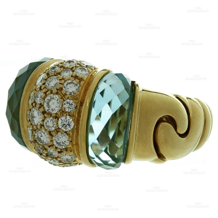 BULGARI Ganci Diamond Aquamarine Yellow Gold Ring at 1stDibs