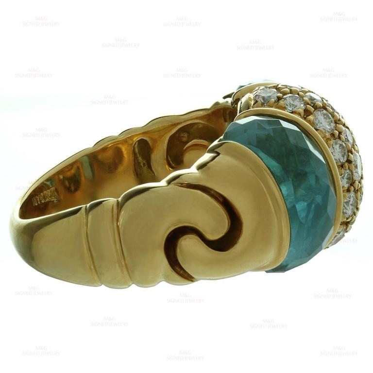 BULGARI Ganci Diamond Aquamarine Yellow Gold Ring at 1stDibs