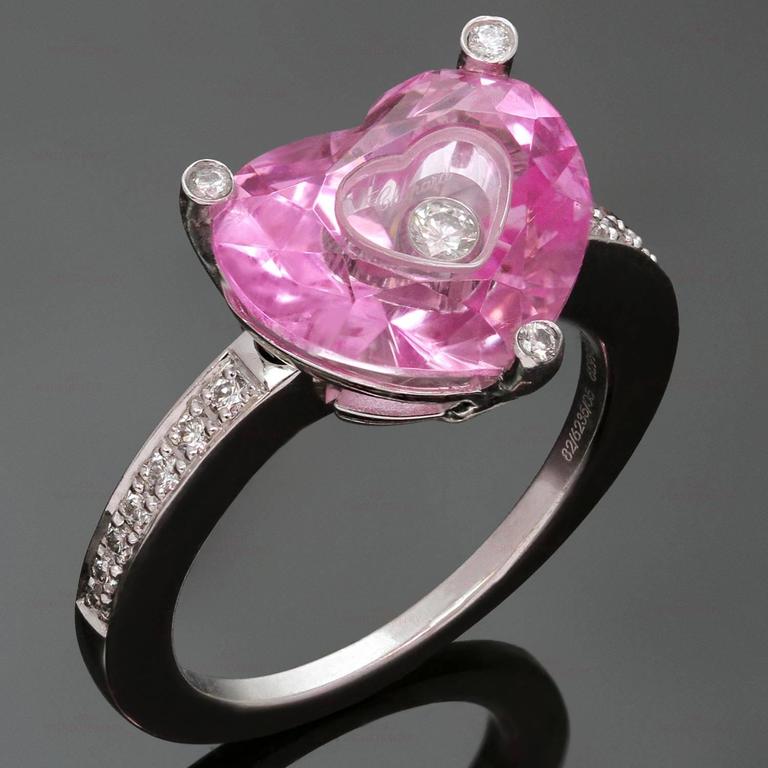 CHOPARD Happy Diamond Heart Pink Quartz White Gold Ring For Sale at ...