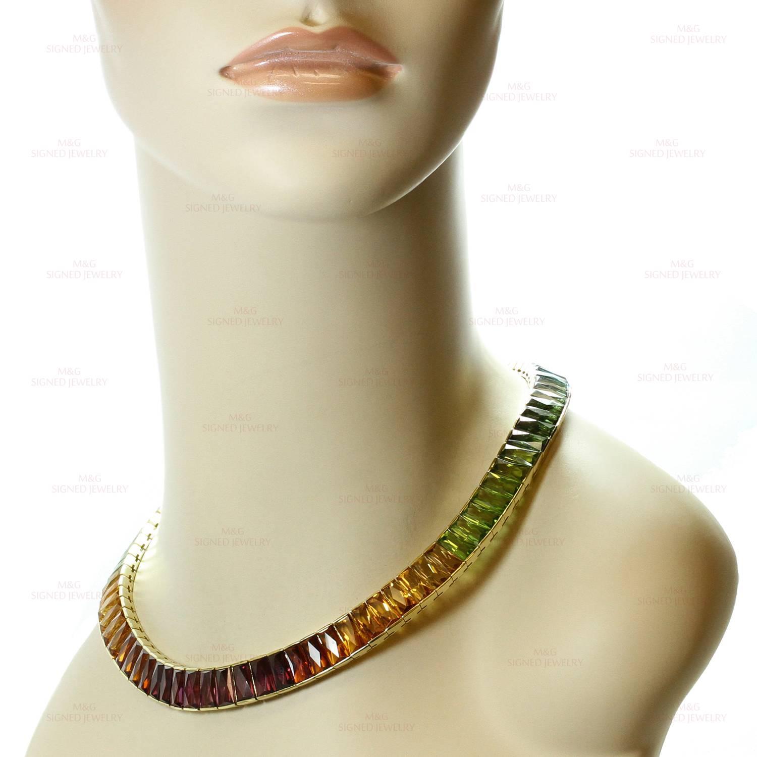 1980s H. STERN Multicolor Gemstone Rainbow Yellow Gold Necklace at 1stdibs