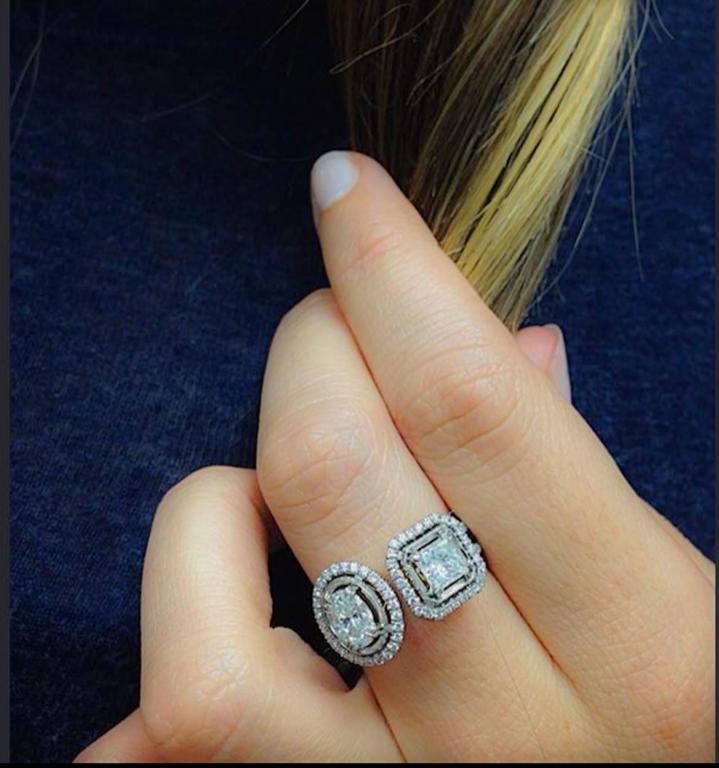 Alexandra Mor Two-Stone Princess-Cut and Oval-Cut Diamond Ring at ...