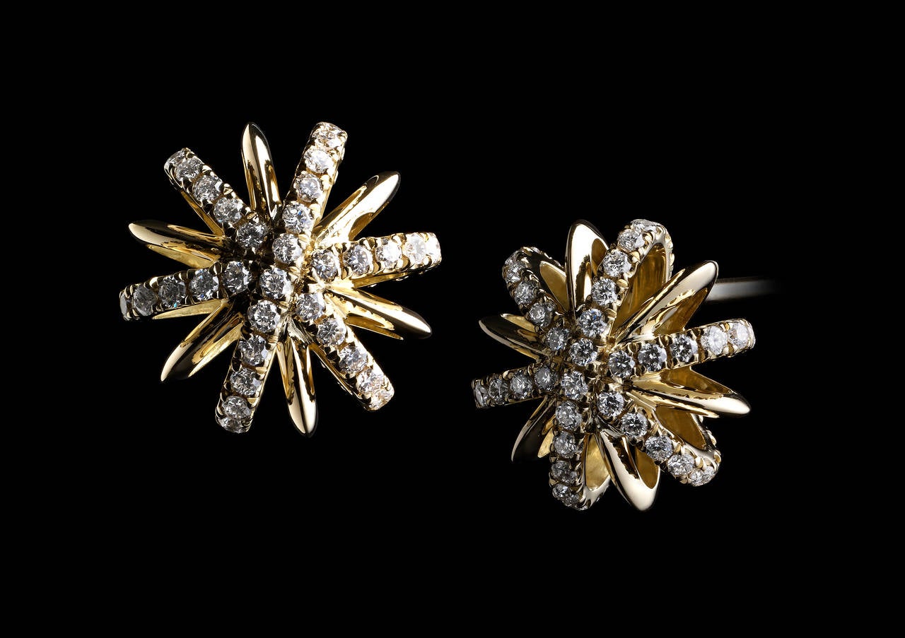 Alexandra Mor Diamond Gold Snowflake Earrings at 1stDibs