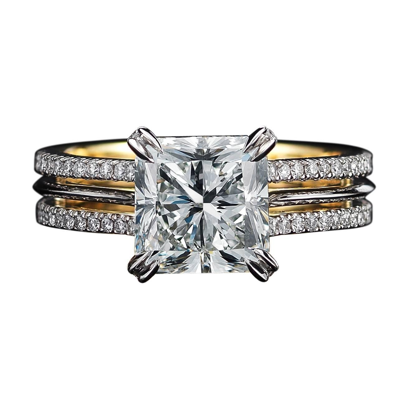 Alexandra Mor Signature Radiant-Cut Diamond Gold Platinum Ring For Sale ...