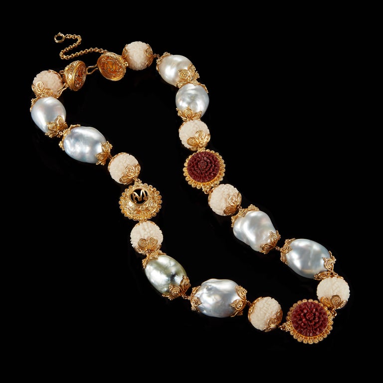 Alexandra Mor Necklace with Tagua, Sawo Wood and Baroque South Sea ...