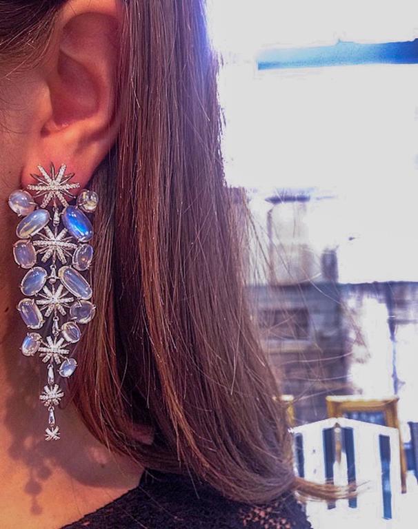 Alexandra Mor Moonstone Diamond Platinum Snowflake Earrings For Sale at ...