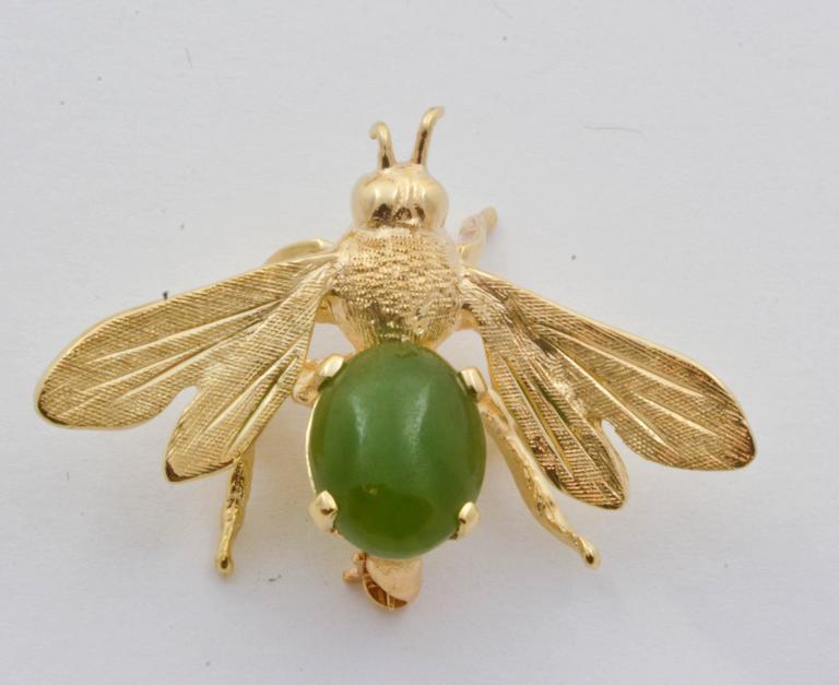 Jade Gold Bee Brooch at 1stDibs