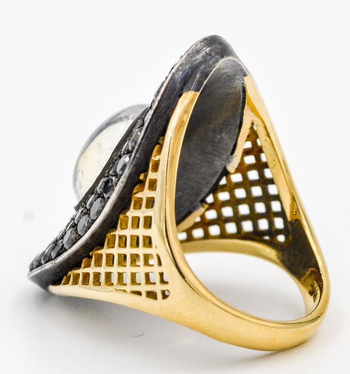 Ray Griffith 2.85 ctw Black Diamond and Moon Stone 18 Karat Yellow Gold ...