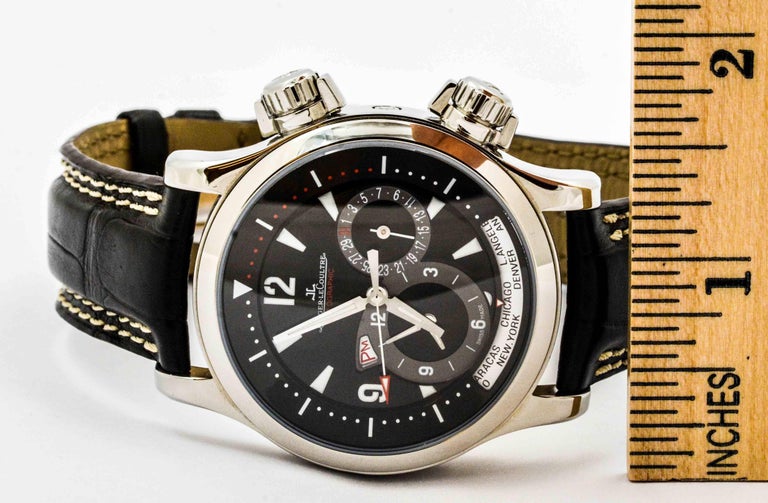 Jaeger LeCoultre Stainless Steel Master Compressor Dual Time Wristwatch ...