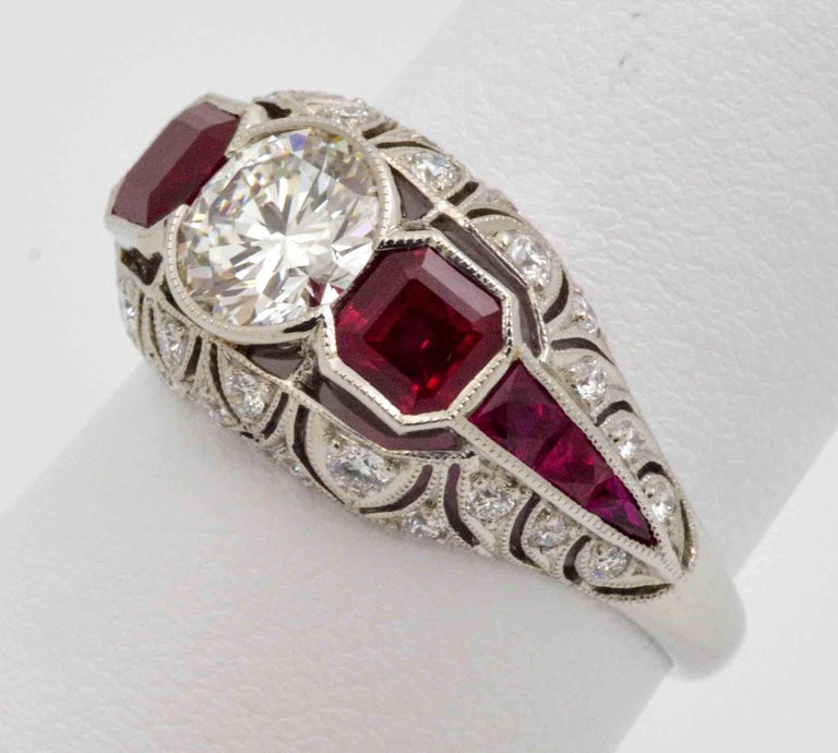 Art Deco Style Platinum Diamond and Ruby Engagement Ring For Sale at ...