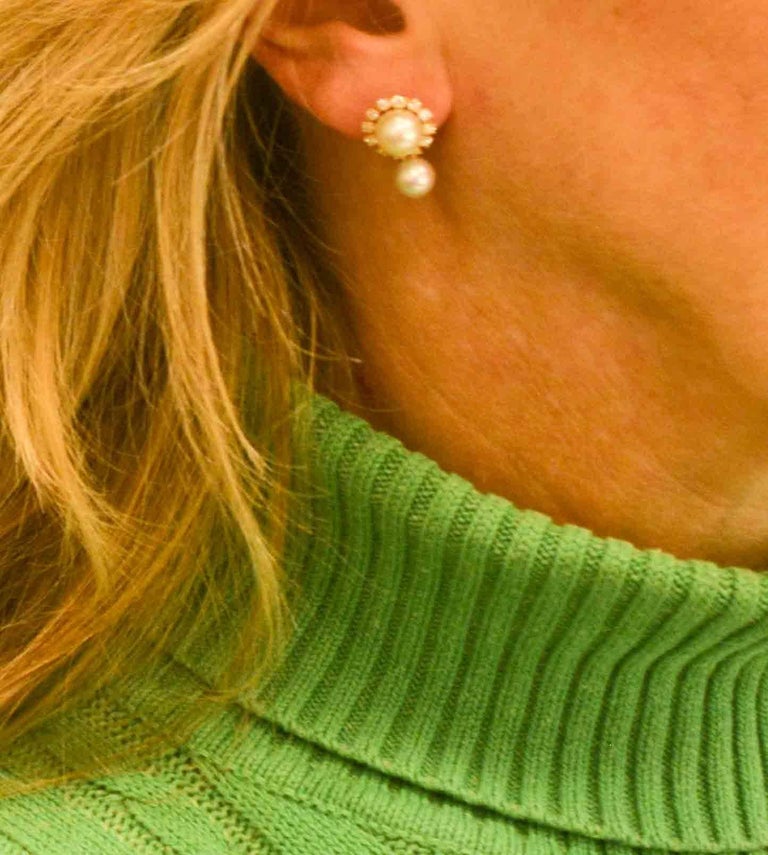 14 Karat Yellow Gold Diamond Pearl Earring Jackets at 1stDibs | earring ...