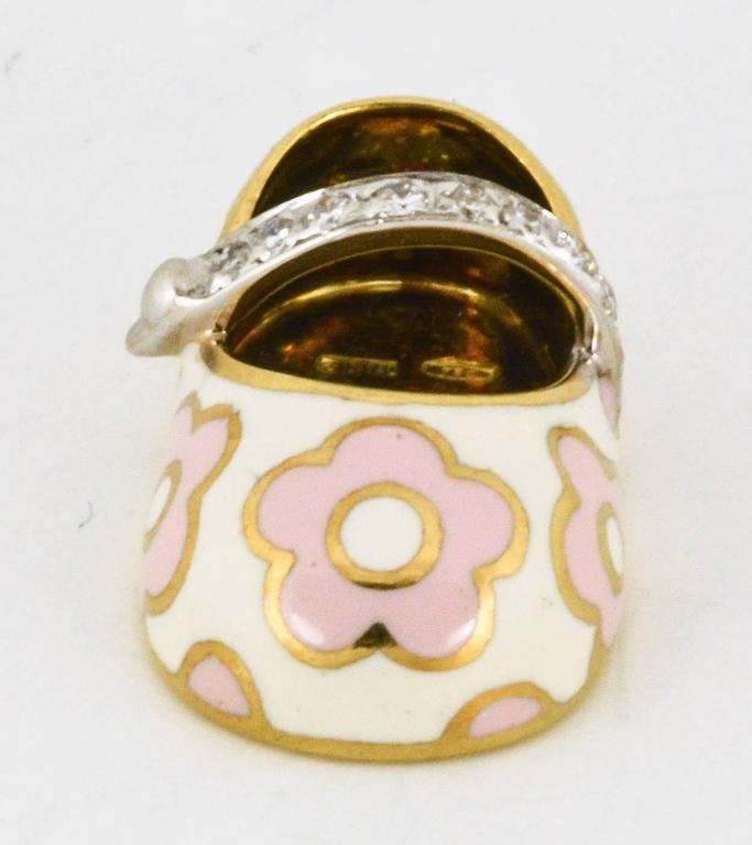 aaron basha enamel diamond gold baby shoe at 1stDibs