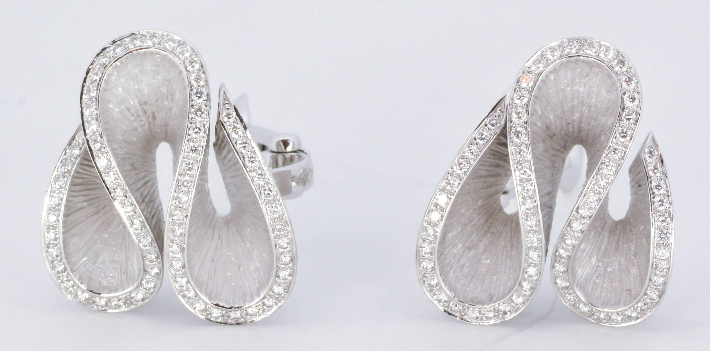 Rodney Rayner Diamond Gold Ruffled Earrings at 1stDibs