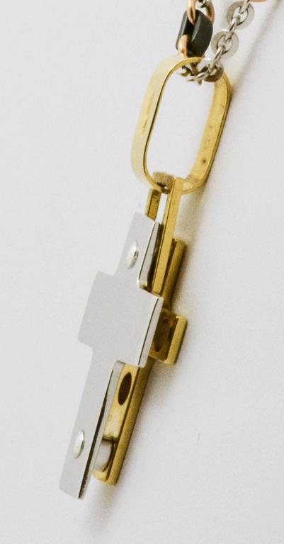 Baraka Diamond Stainless Steel Gold Cross Necklace at 1stDibs | baraka ...