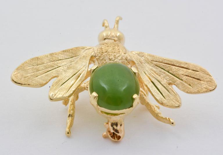 Jade Gold Bee Brooch at 1stDibs