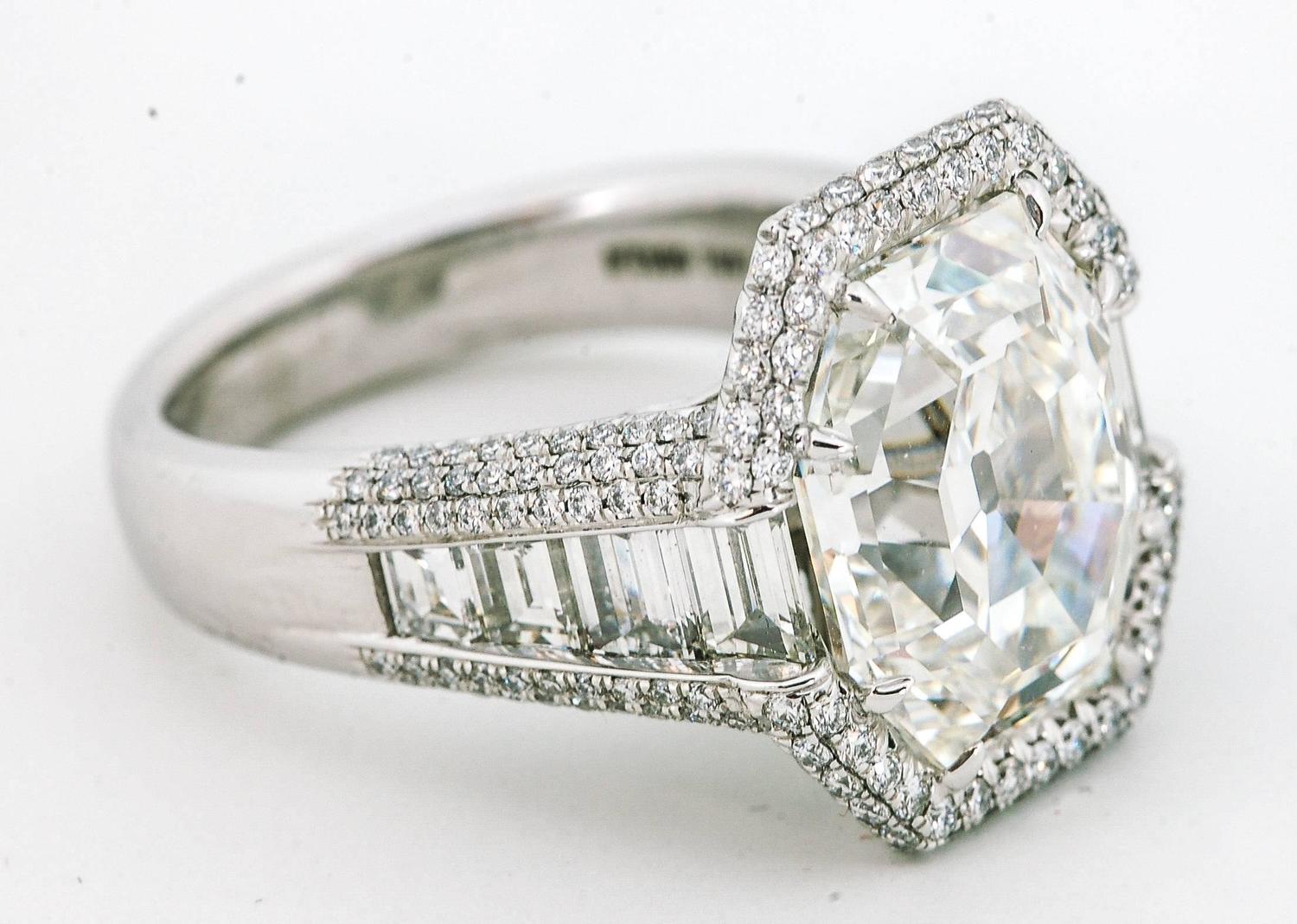 7.25 Carat Octagonal Emerald Cut Diamond Platinum Engagement Ring at ...
