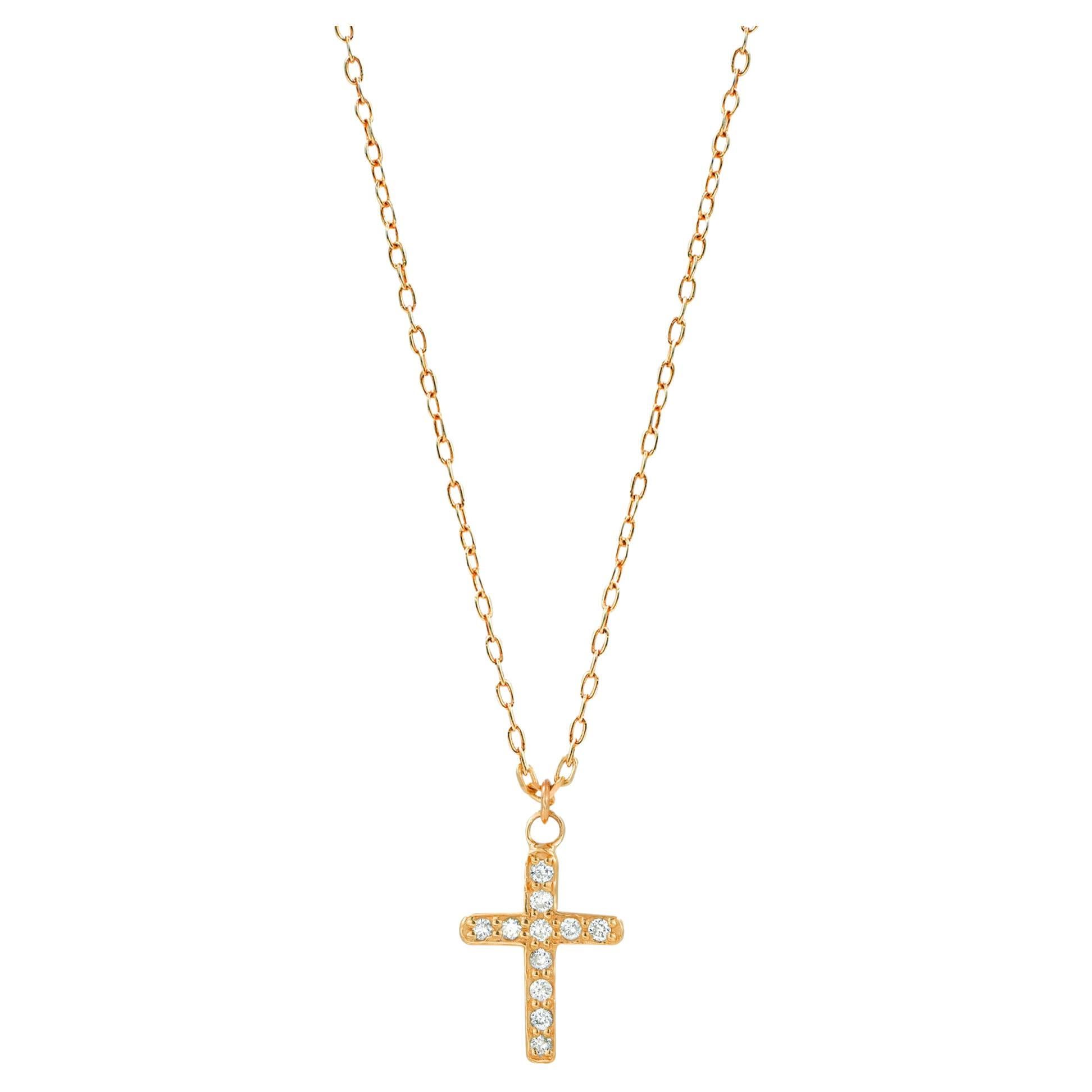 Diamond Yellow Gold Cross Necklace For Sale at 1stDibs