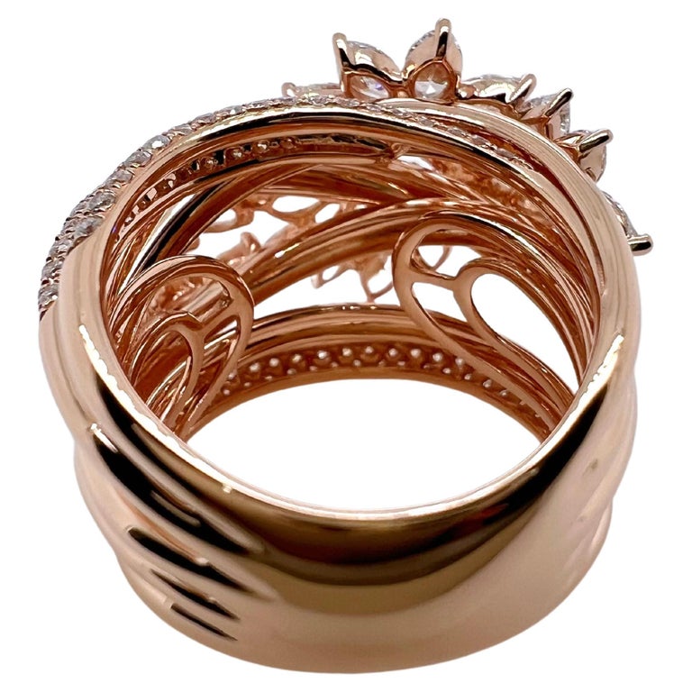18k Rose Gold Diamond Crossover Band Ring For Sale at 1stDibs