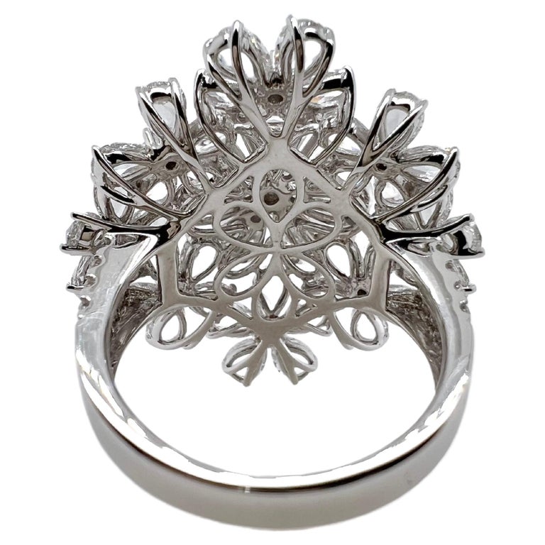 18k White Gold Bouquet of Flower Diamond Ring with Rose Cut Diamonds ...