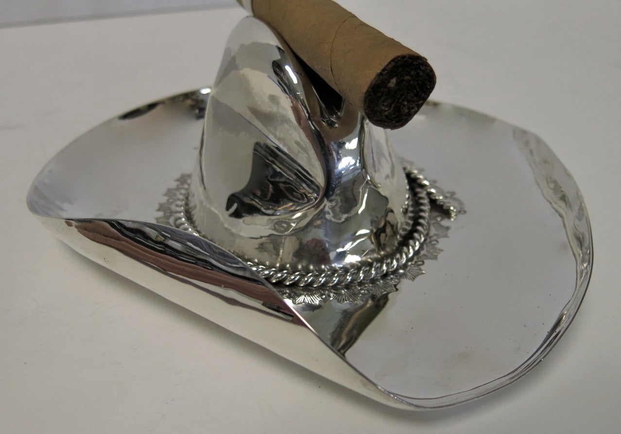 Sterling Silver Cigar Rest / Ashtray In A Rare Cowboy Hat Form at 1stDibs