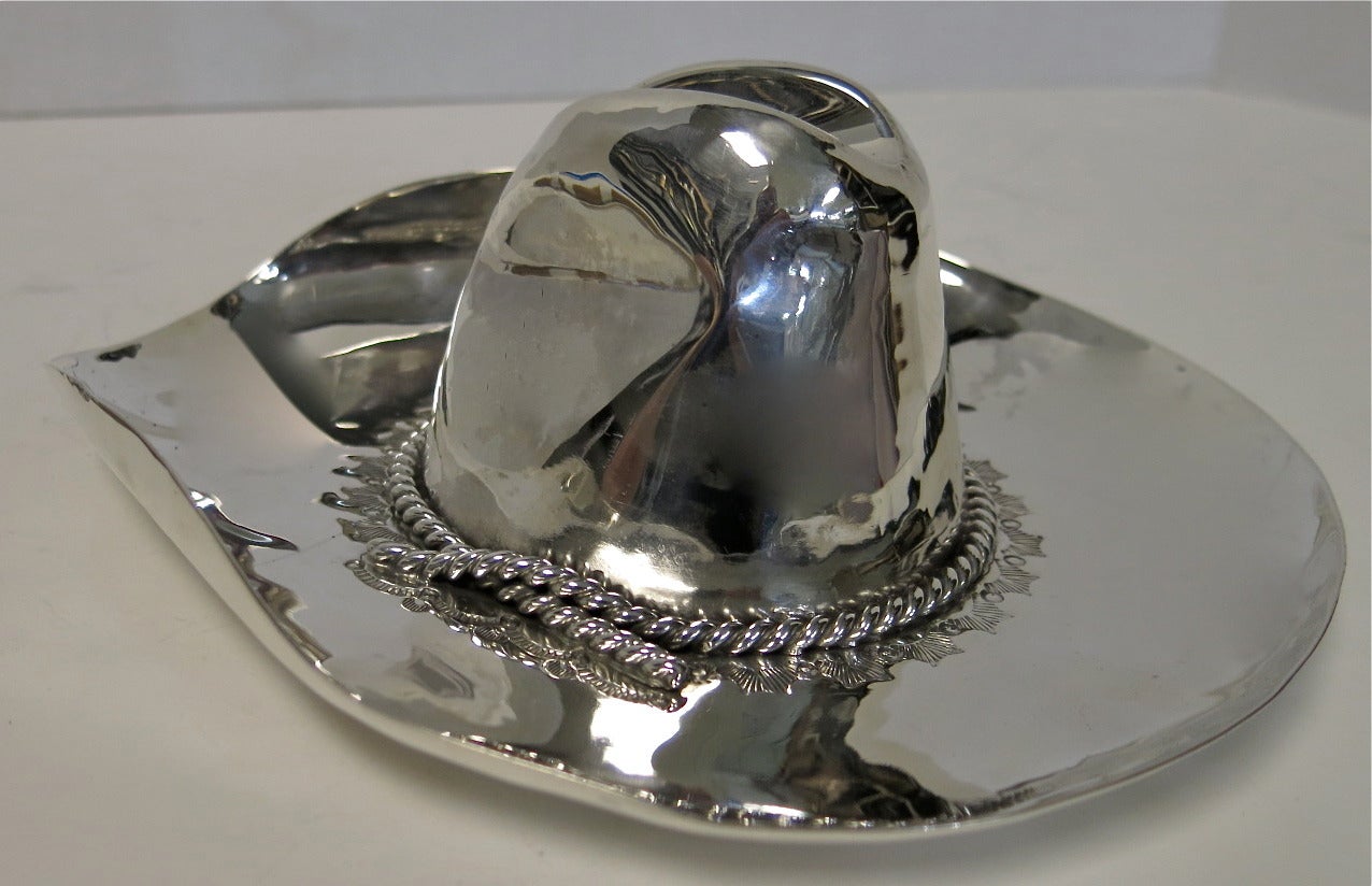 Sterling Silver Cigar Rest / Ashtray In A Rare Cowboy Hat Form at 1stDibs