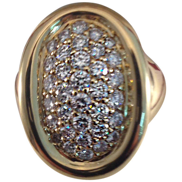 Cartier Paris Oval Shaped Diamond Gold Signet Ring at 1stDibs
