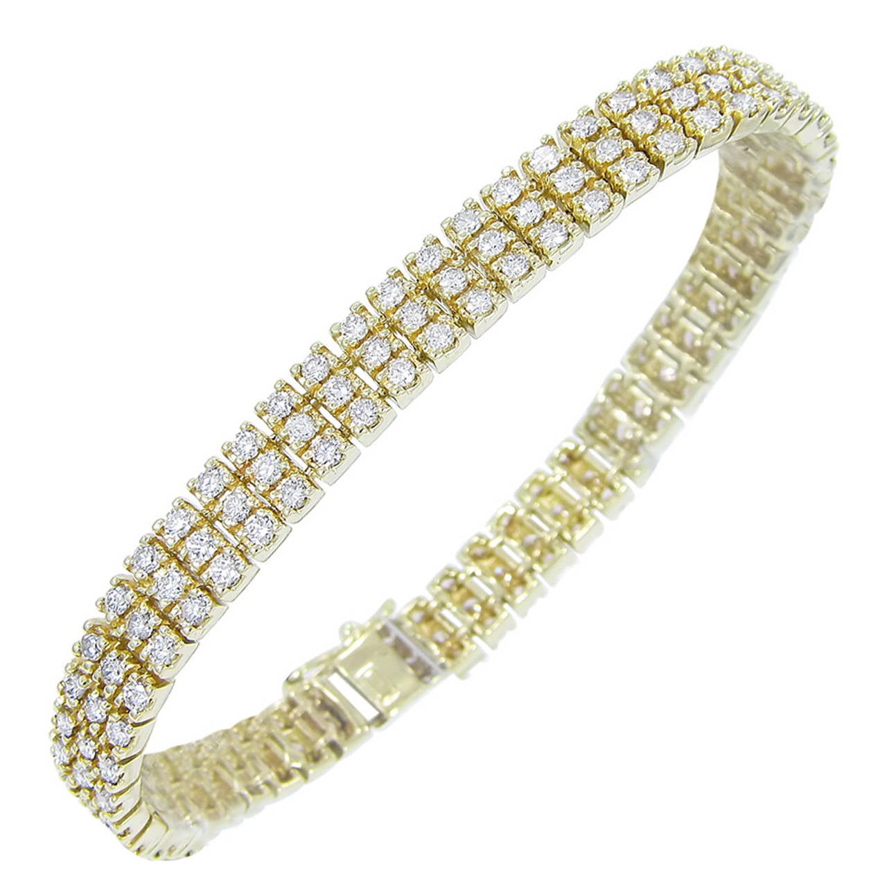 Three Row Diamond Tennis Bracelet At 1stdibs
