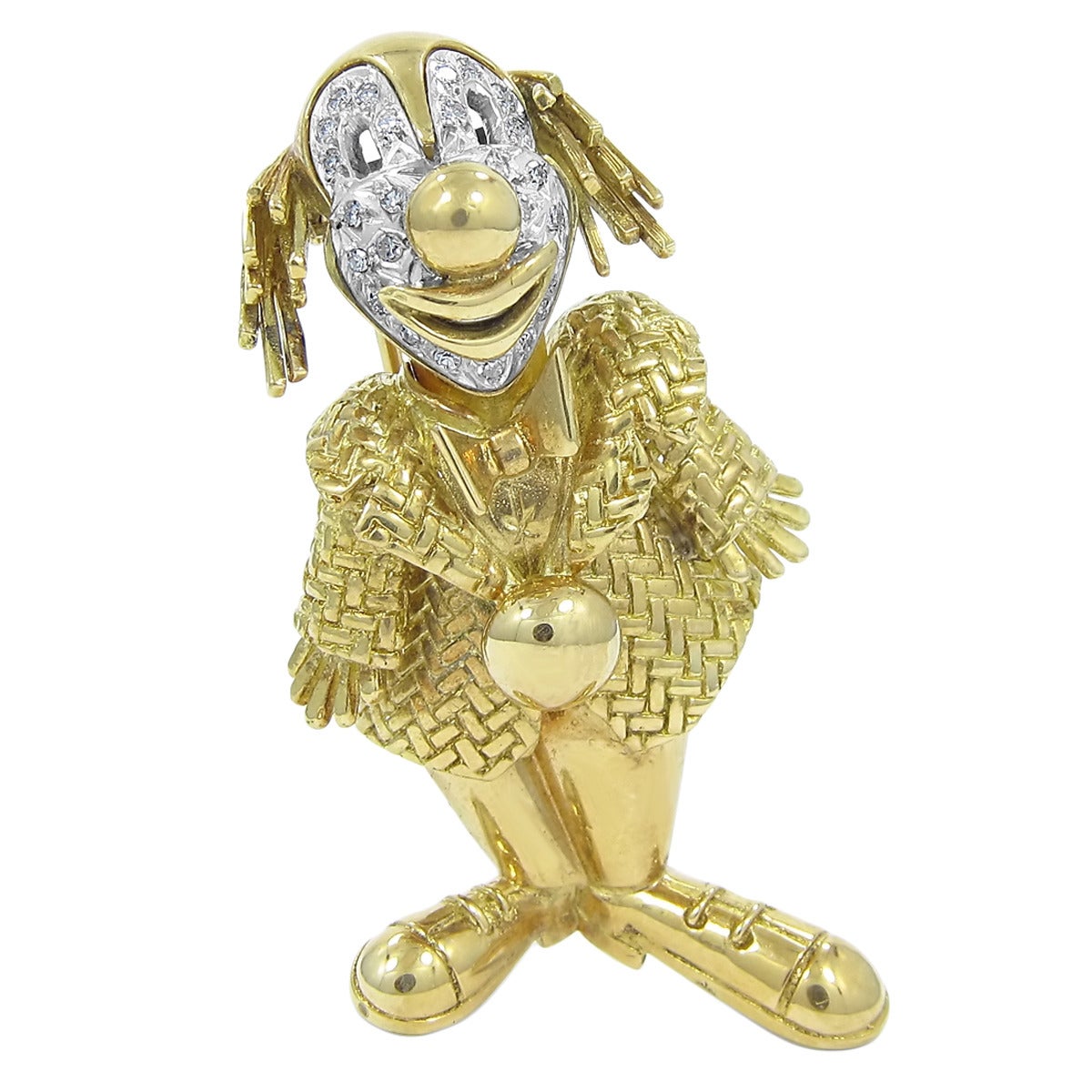 Diamond Gold Clown Brooch For Sale at 1stDibs