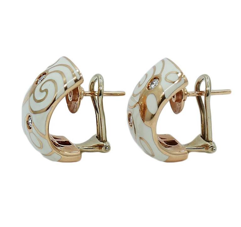 Roberto Coin Enamel Diamonds Rose Gold Earrings at 1stDibs