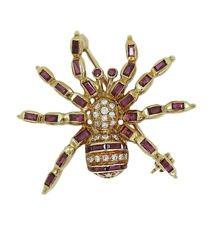 Ruby Diamond Yellow Gold Spider Pin For Sale at 1stDibs | yellow ...