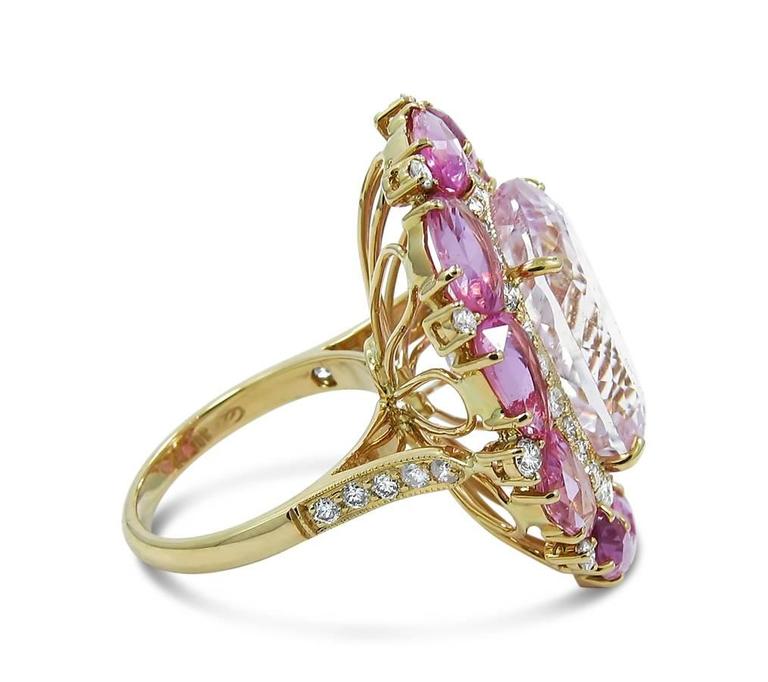 Kunzite Pink Sapphire Diamond Gold Cocktail Ring at 1stDibs