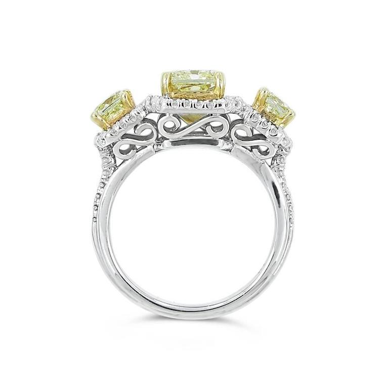 Fancy Yellow Diamond 3 Stone Engagement Ring For Sale at 1stDibs