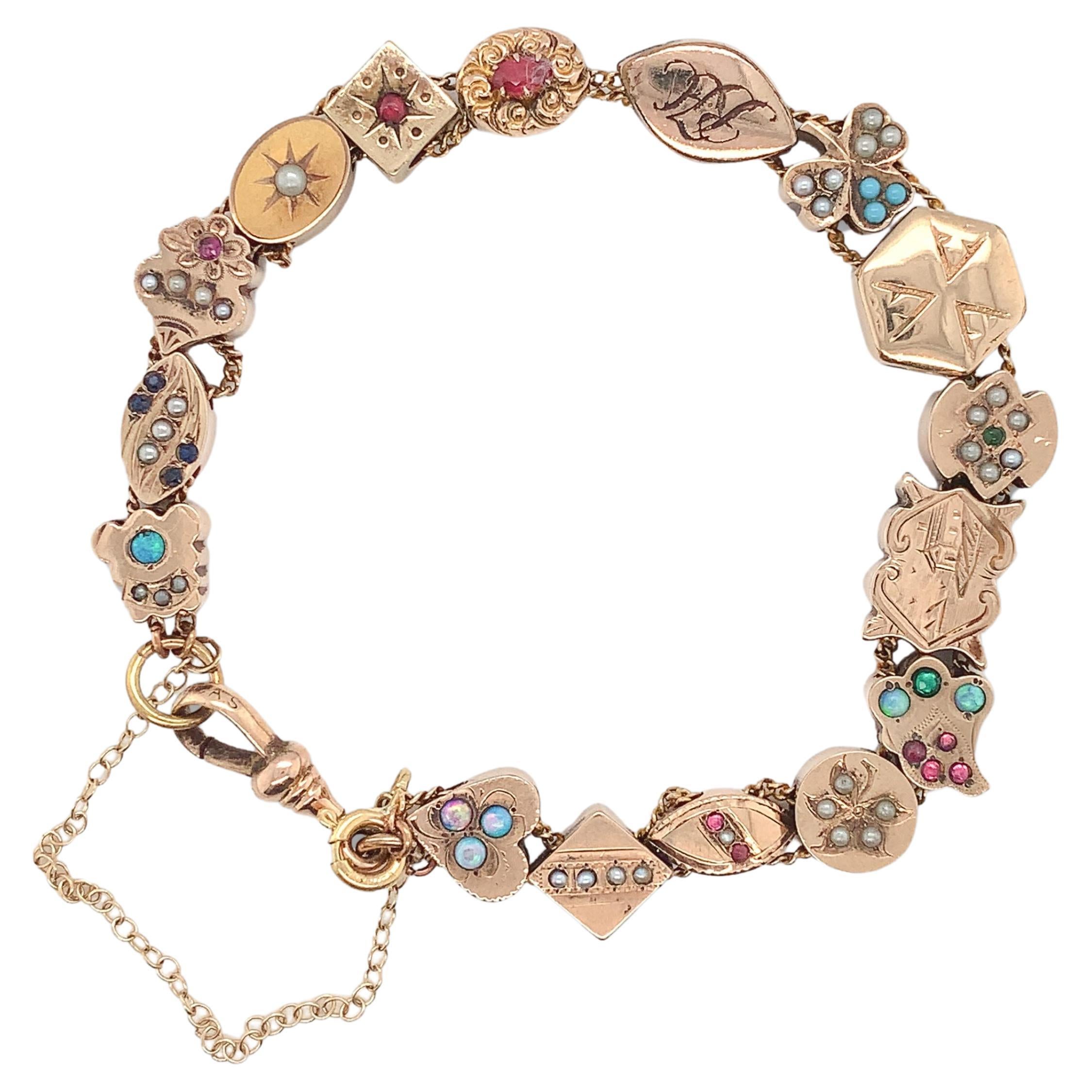 Gold Filled and Gold Top Victorian 15 Slides Bracelet with Variety of ...