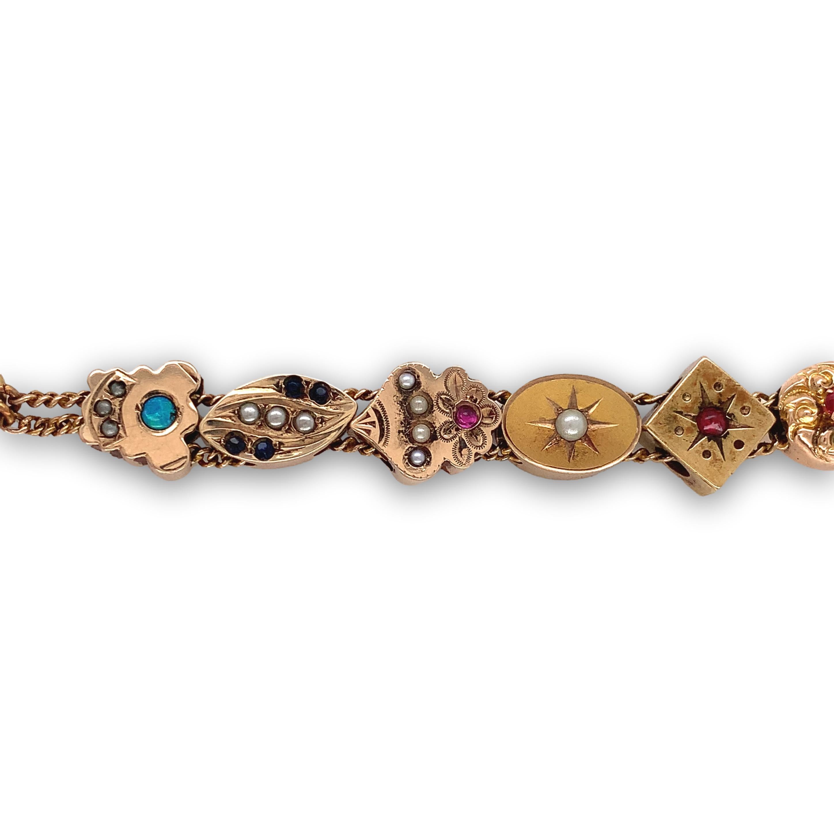 Gold Filled and Gold Top Victorian 16 Slides Bracelet with Opals ...