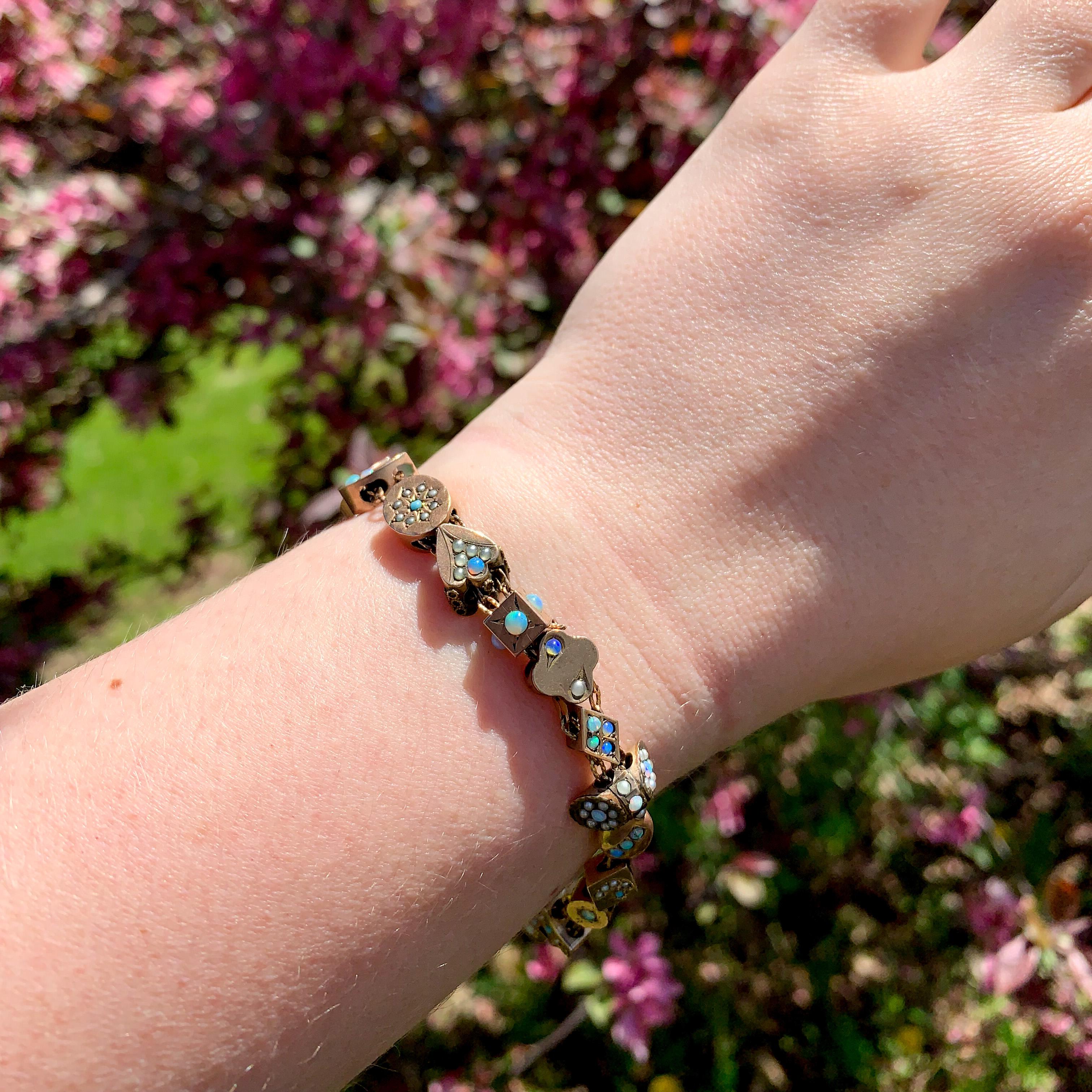 Gold Filled and Gold Top Victorian 16 Slide Bracelet w Opals, Pearls ...