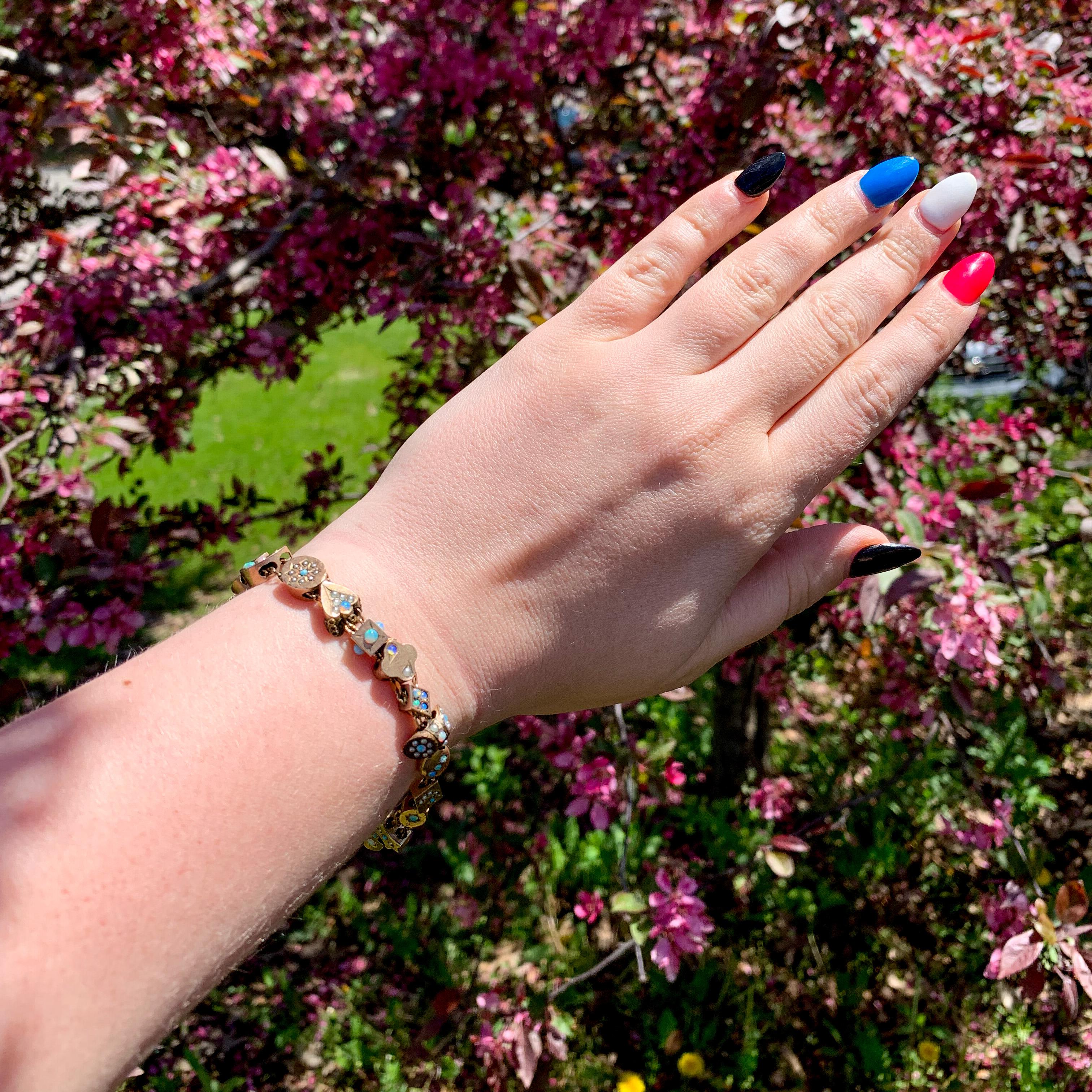 Gold Filled and Gold Top Victorian 16 Slide Bracelet w Opals, Pearls ...