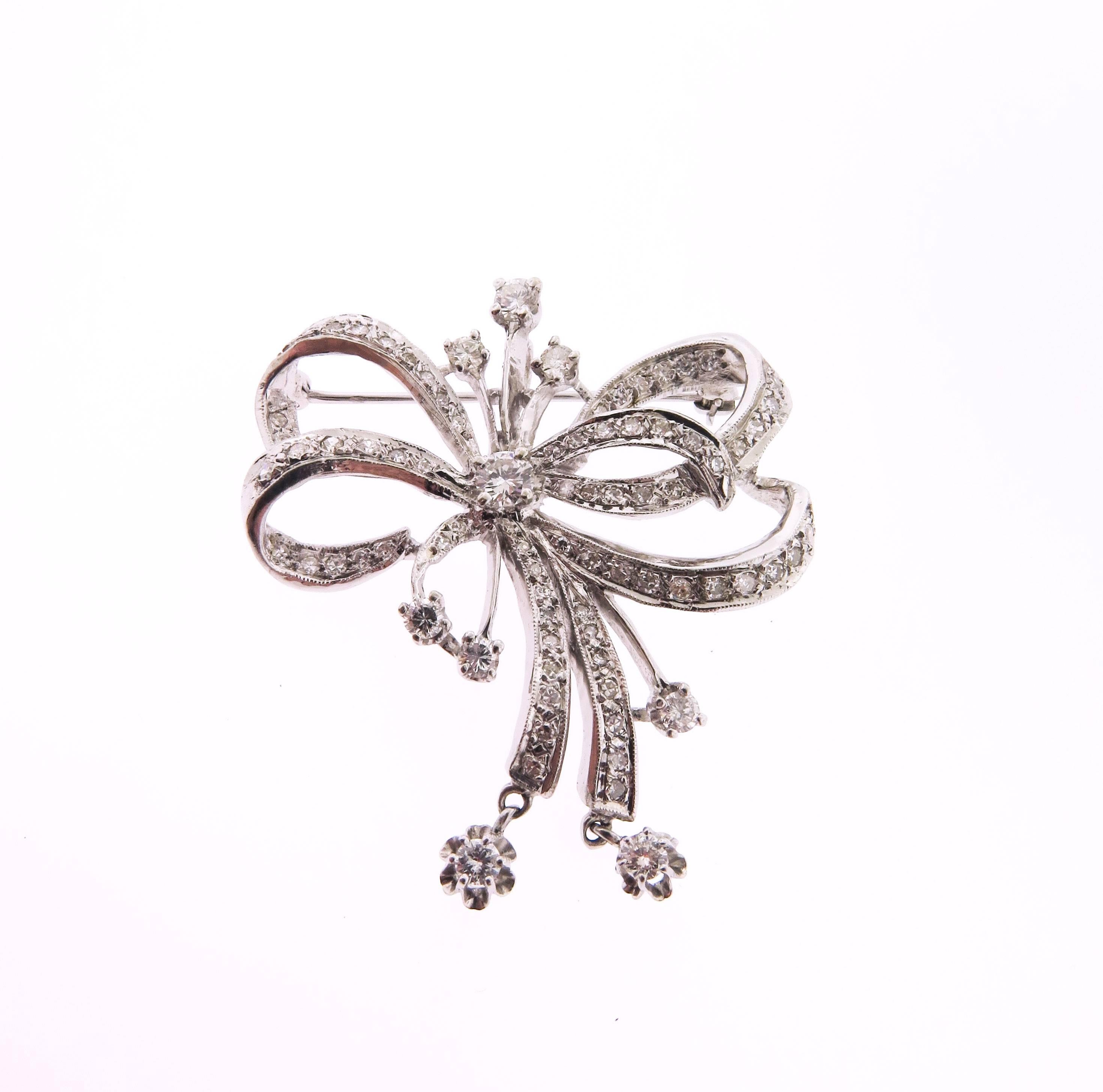 White Gold Diamond Brooch at 1stDibs