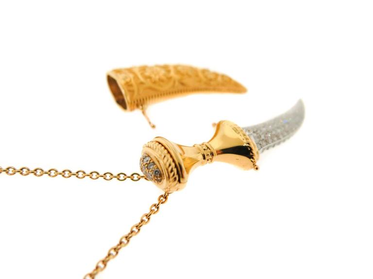 Carrera y Carrera Diamond encrusted Dagger and Sheath Gold Pendant at ...