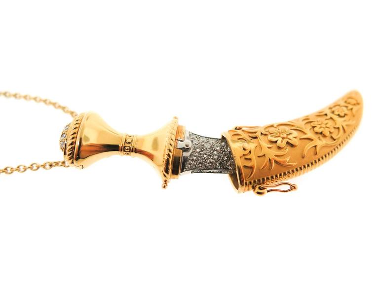 Carrera y Carrera Diamond encrusted Dagger and Sheath Gold Pendant at ...