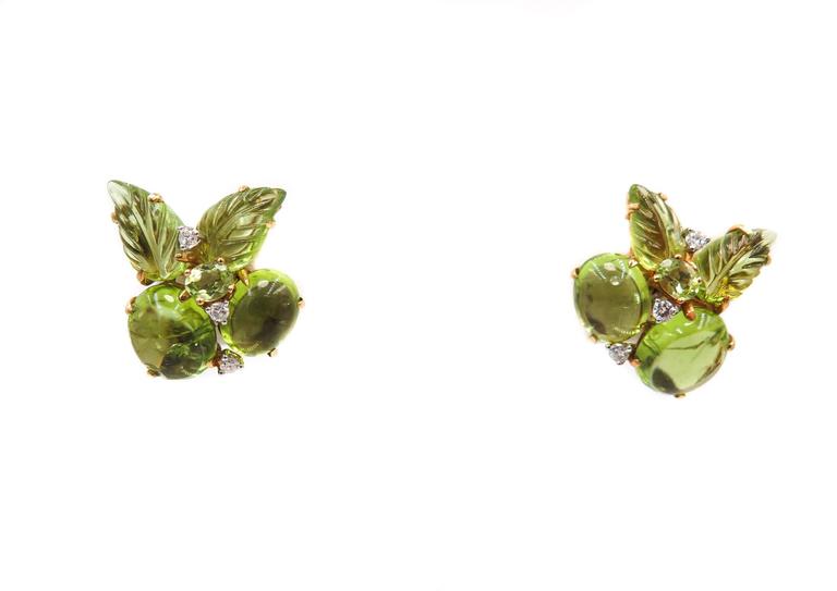Peridot Carved Gold Earrings at 1stDibs