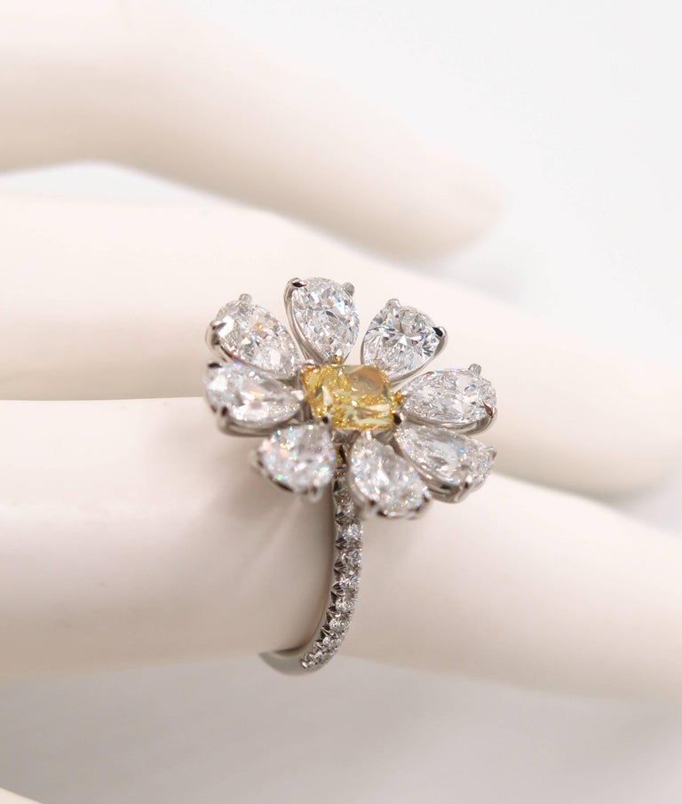 Diamond Flower Platinum Ring at 1stDibs
