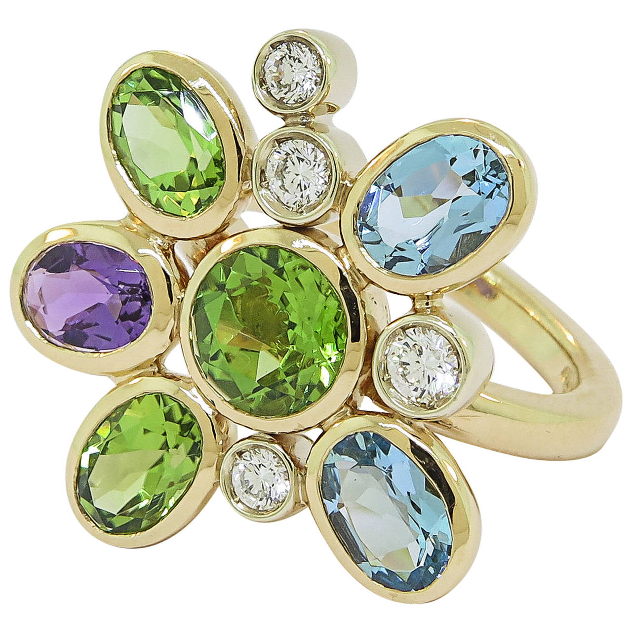 Manfredi of Italy Gem Set Diamond Gold Flower Ring at 1stDibs ...