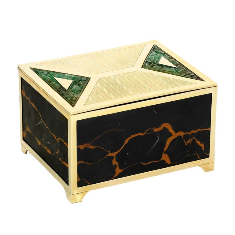 Gorham, A Gold, Carved Jade and Hardstone Box at 1stDibs