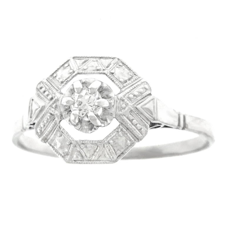 French Art Deco Diamond Set Platinum and Gold Ring at 1stDibs
