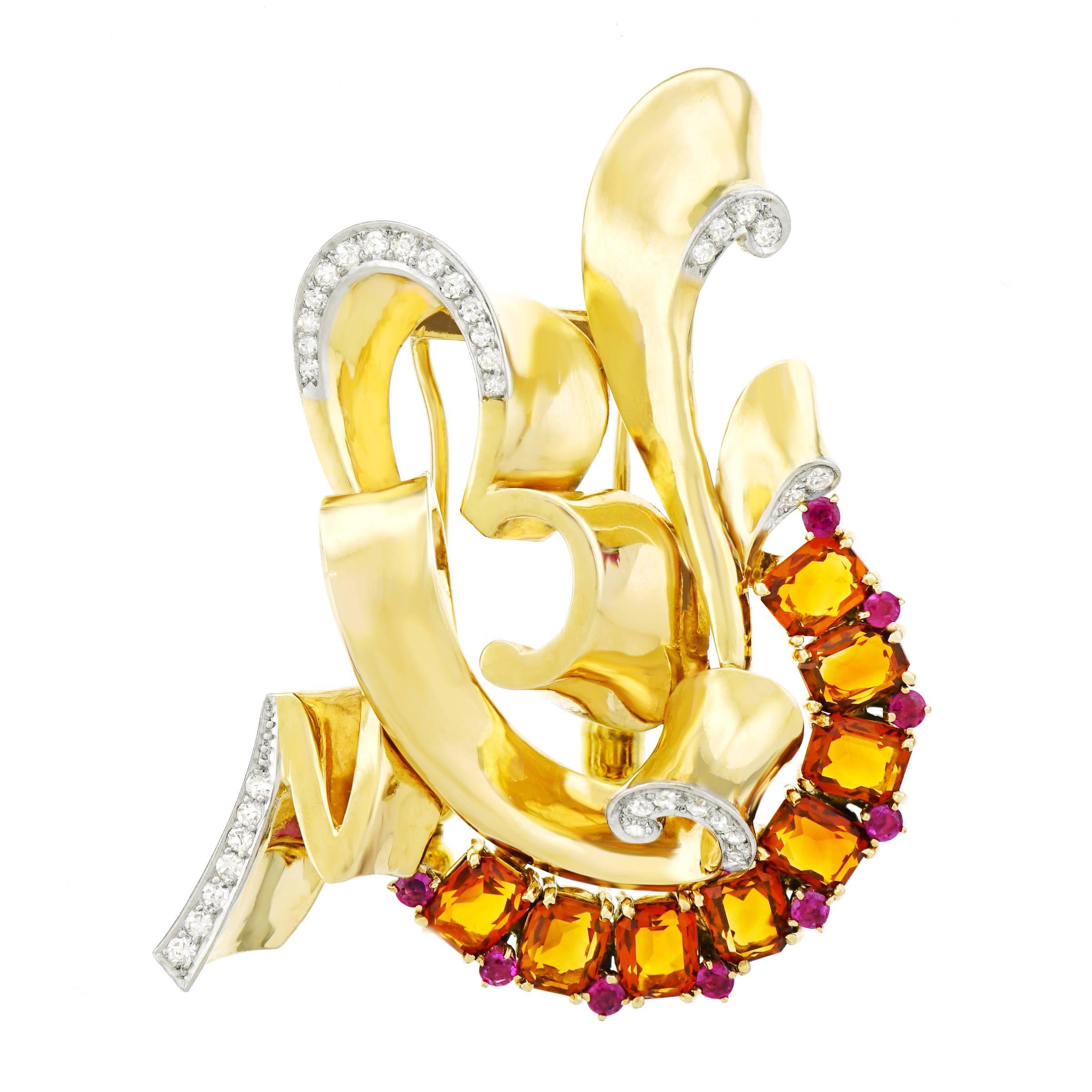 Retro 1940s Trabert and Hoeffer-Mauboussin “Reflections” Gold Brooch at ...