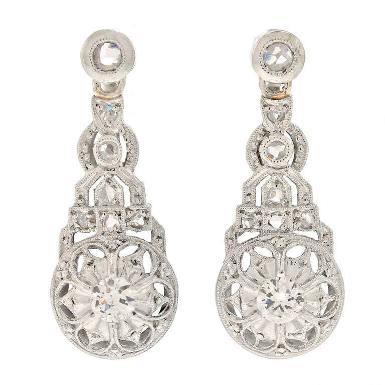 Art Deco Diamond Dangle Earrings at 1stDibs