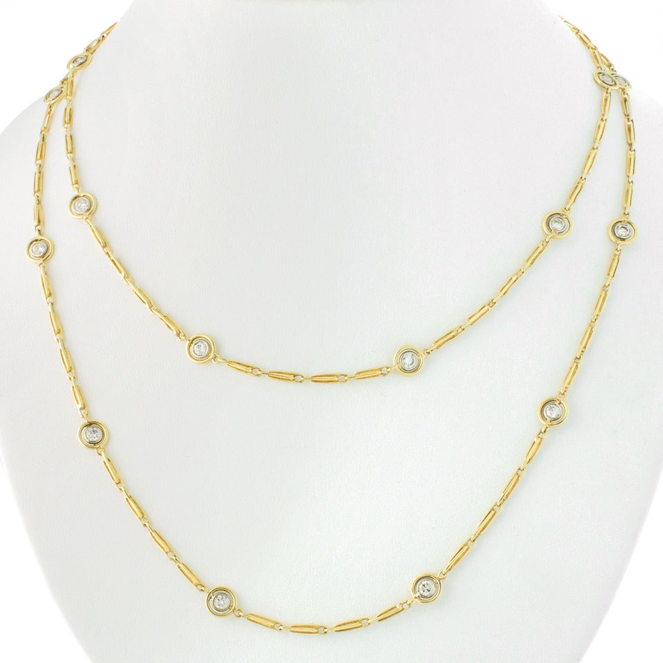 1970s Diamond Gold Chain Link Necklace at 1stDibs