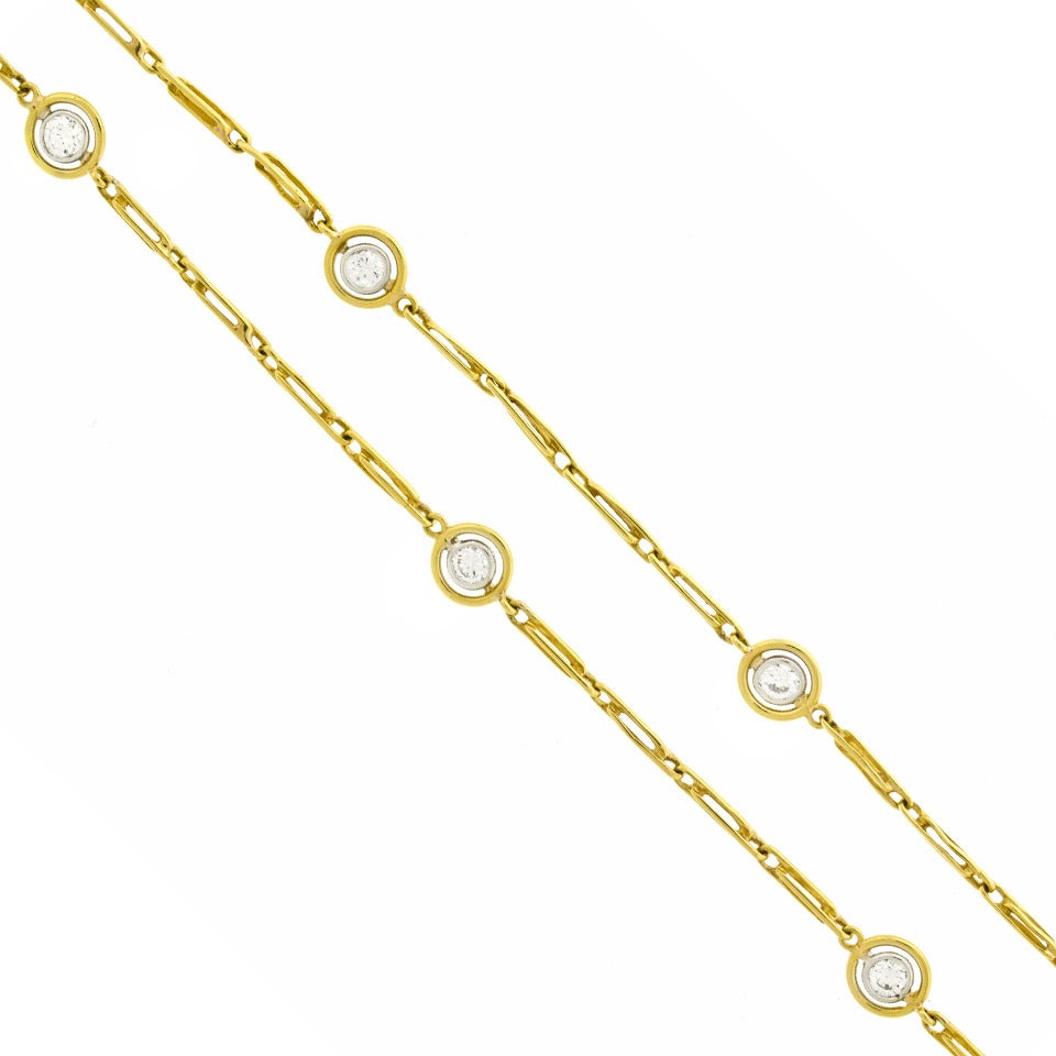 1970s Diamond Gold Chain Link Necklace at 1stDibs