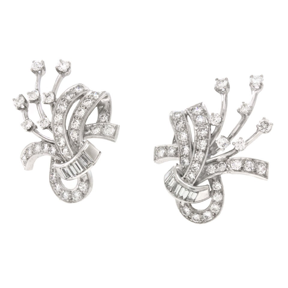 Elegant Fifties Diamond and Platinum Earrings at 1stDibs | fifties earrings