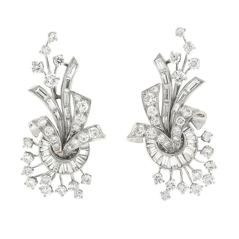 Elegant Fifties Diamond and Platinum Earrings For Sale at 1stDibs